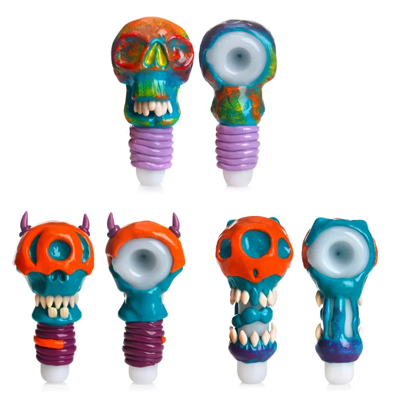 3D Skull Shaped Design Glass Smoking Pipes 5.5 Hand Pipe Tobacco Pipes ...