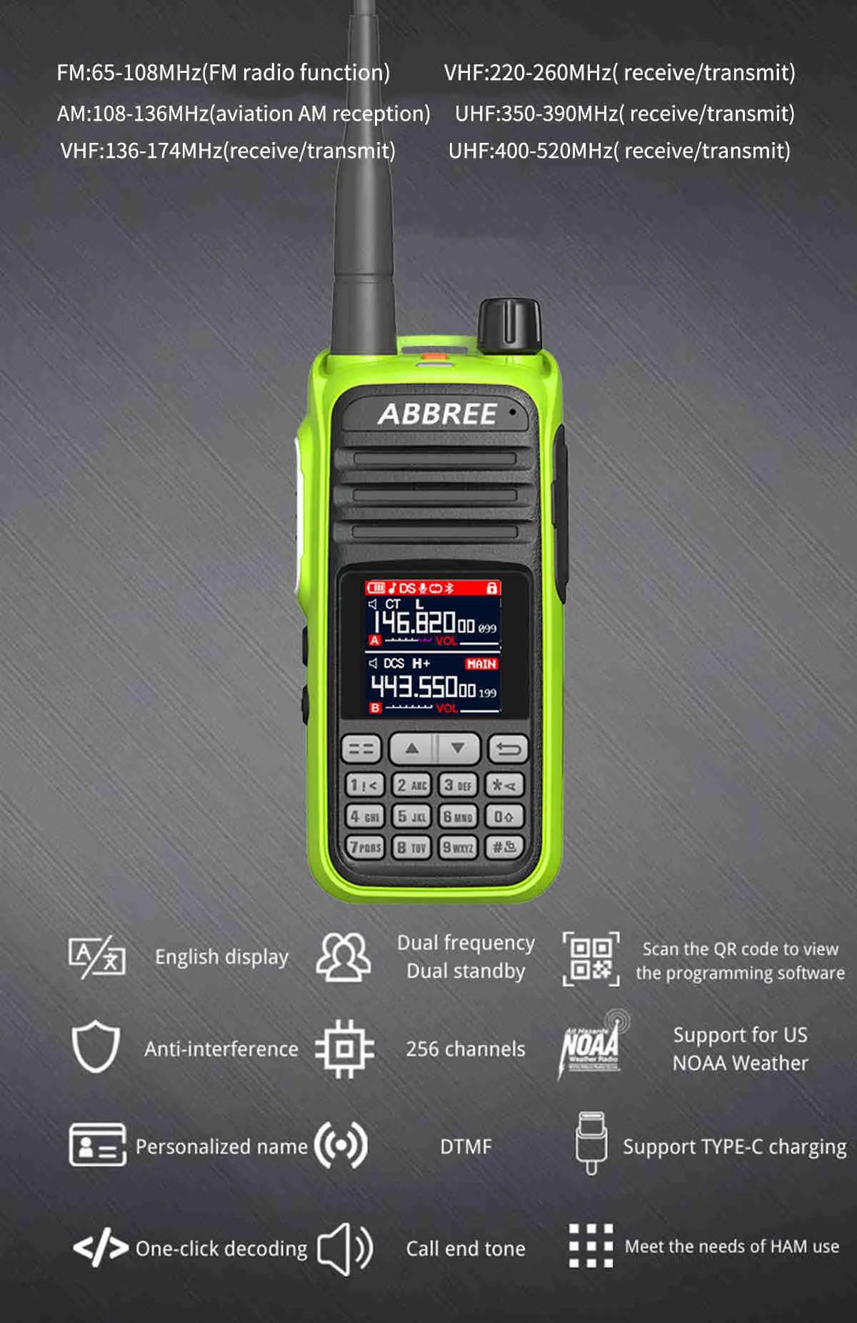 DHgate.com:ABBREE AR-730 6 Bands Amateur Ham Two Way Radio, 256CH Air ...