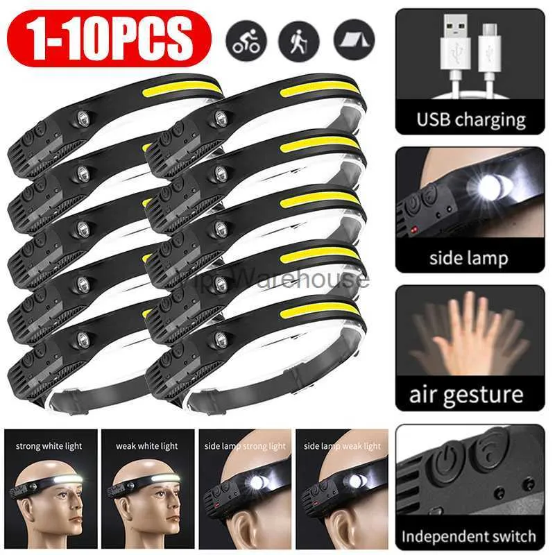 DHgate.com:1-10pcs Rechargeable Headlamp, Silicone COB LED Sensor Head ...
