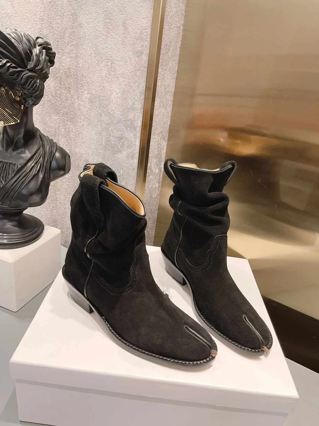 Classic Stacked Heel Denim Western Boots - Women's Fashion Boots with ...
