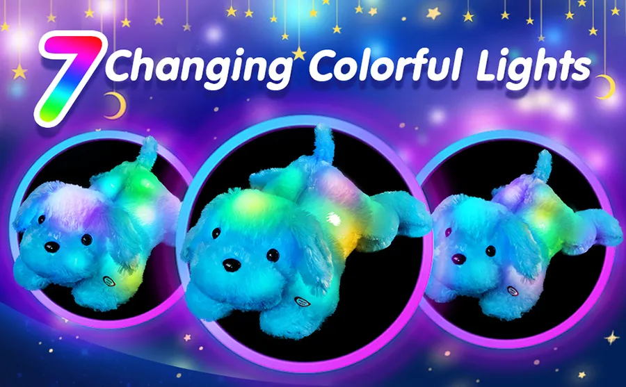Plush Dolls Glowing LED Light Blue Dog Plush Toy Soft Luminous Stuffed ...