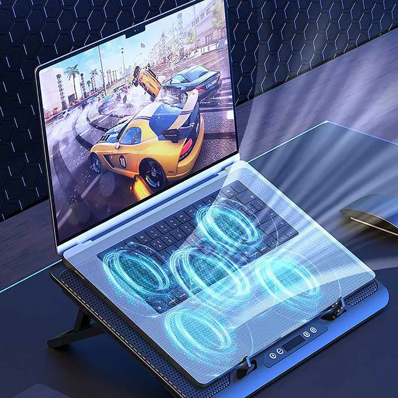 DHgate.com:5-Fan Aluminum Cooling Pad with Dual USB Ports, Height ...