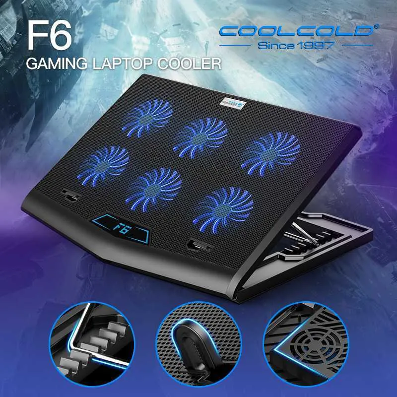 DHgate.com:Coolcold L230923 7-Height Adjustable Laptop Cooling Pad with 6 High-Speed Fans, LED ...