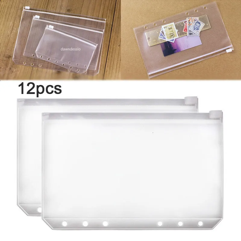 Clear Binder Pockets A5 A6 A7 - 12 Pack Zipper Folders for 6-Ring ...