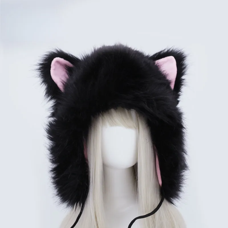 Fluffy Cat Ear Cat Beanie Hat Kawaii Anime Hat With Plush Faux Fur For ...