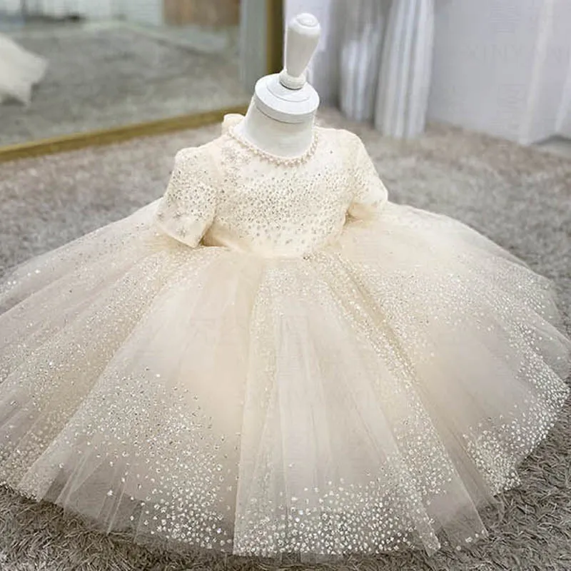 Pearl Prom Dresses: Elegant Tulle Ball Gown With Pearl And Applique ...