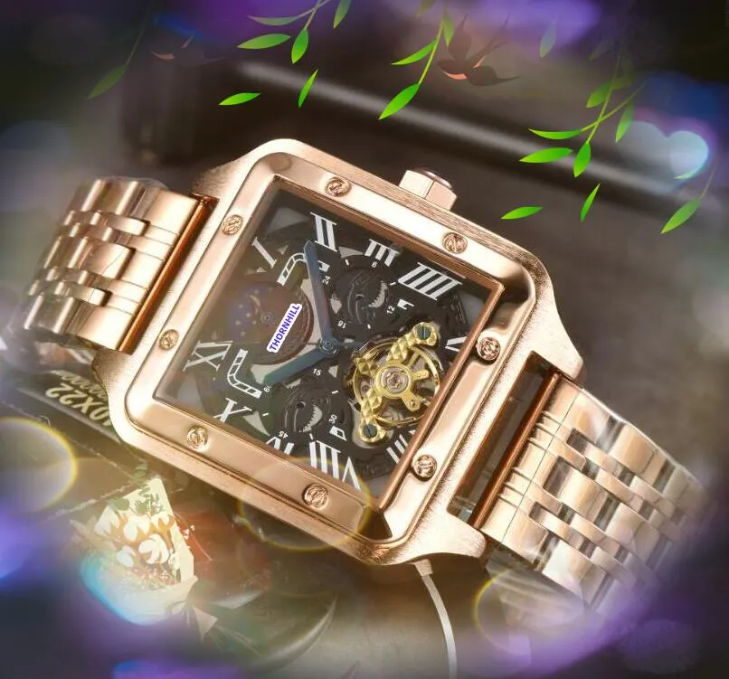 Popular Square Roman Tank Moon Sun Dial Men Watch 42mm Full Mechanical ...