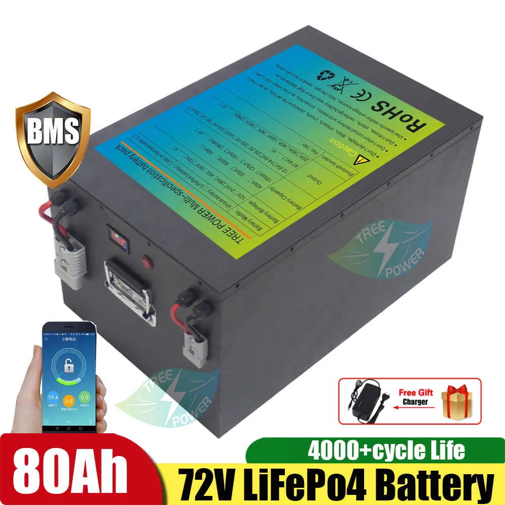 72V 80Ah LiFePO4 Battery Pack - Bluetooth BMS, 87.6V, 8000W, 10A ...