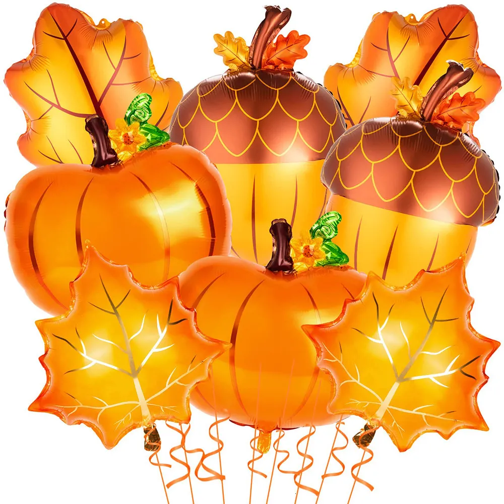 Happy Fall Balloon Set Out With Pumpkin, Maple Leaves, And Acorn ...