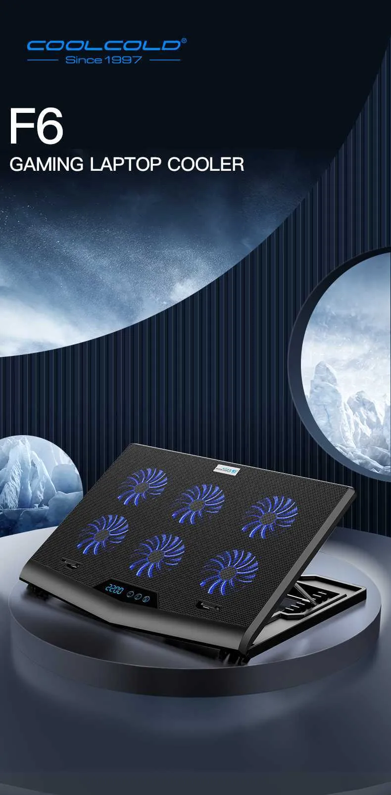 DHgate.com:Coolcold L230923 7-Height Adjustable Laptop Cooling Pad with 6 High-Speed Fans, LED ...