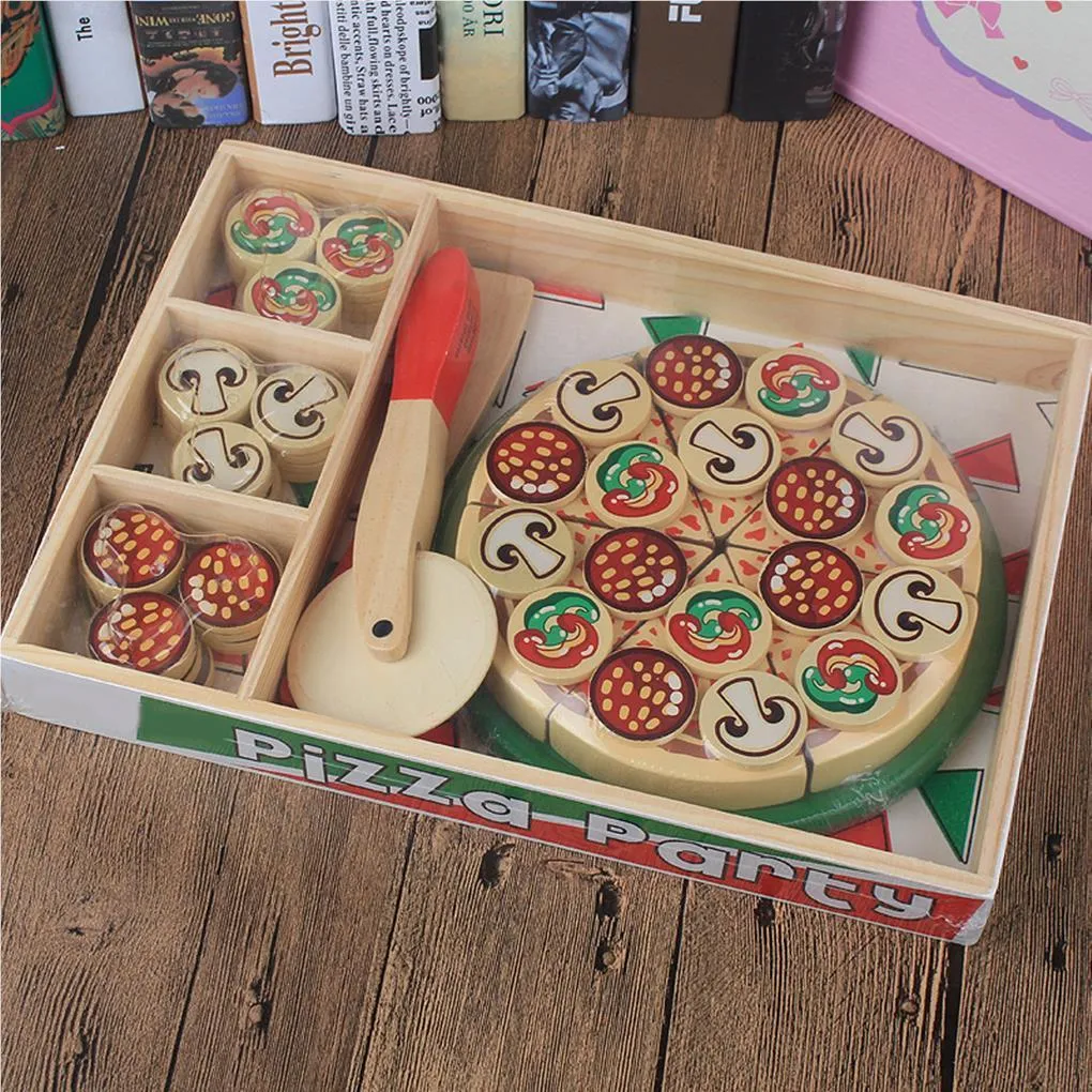 DHgate.com:23Pcs Vivid Wooden Pizza Play Food Set for Kids Imaginative ...