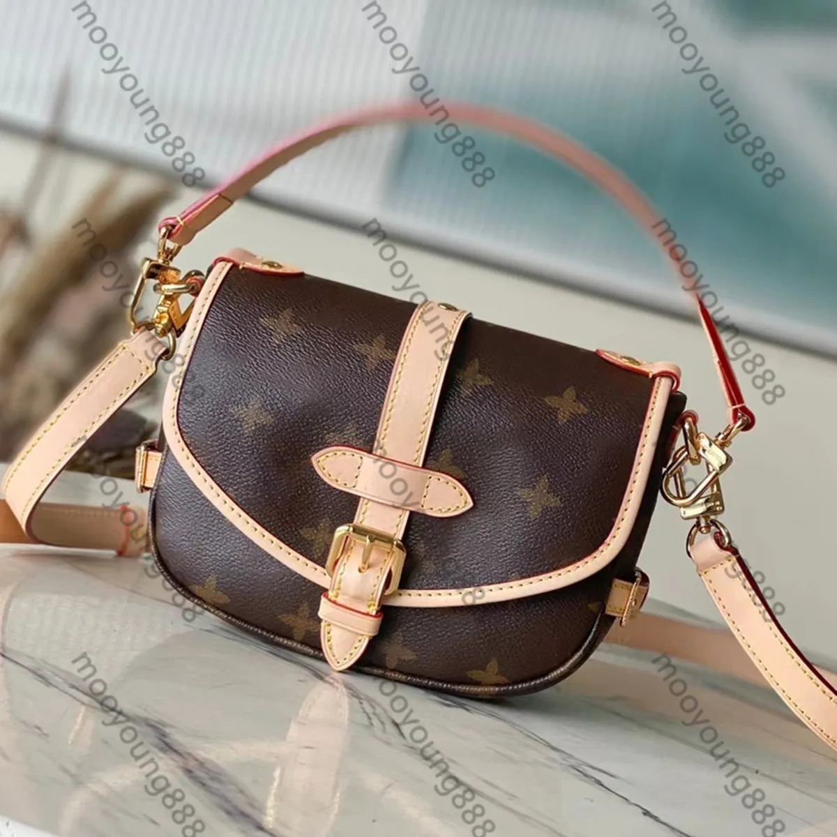 Saumur BB Flap Bag: 20cm Designer Crossbody Purse Brown Coated Canvas ...