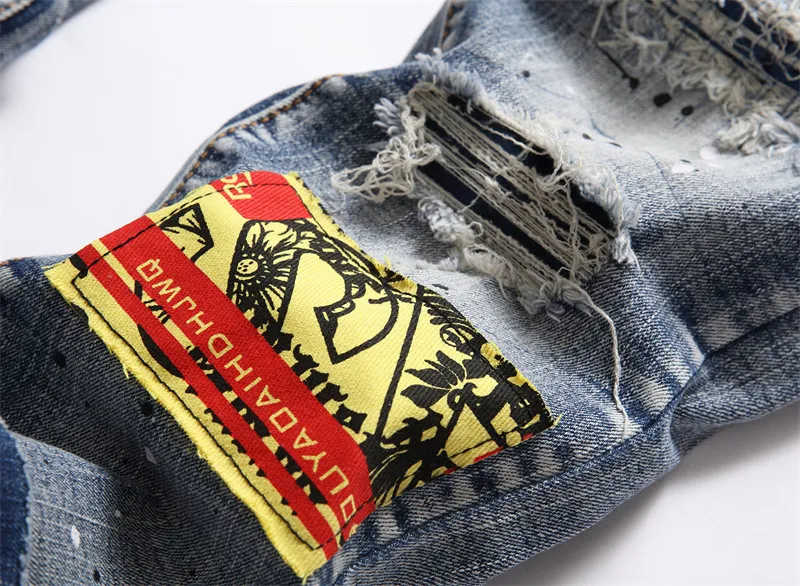 Men's Ripped Punk Jeans - High Street Fashion Denim Pants, Vintage Slim ...