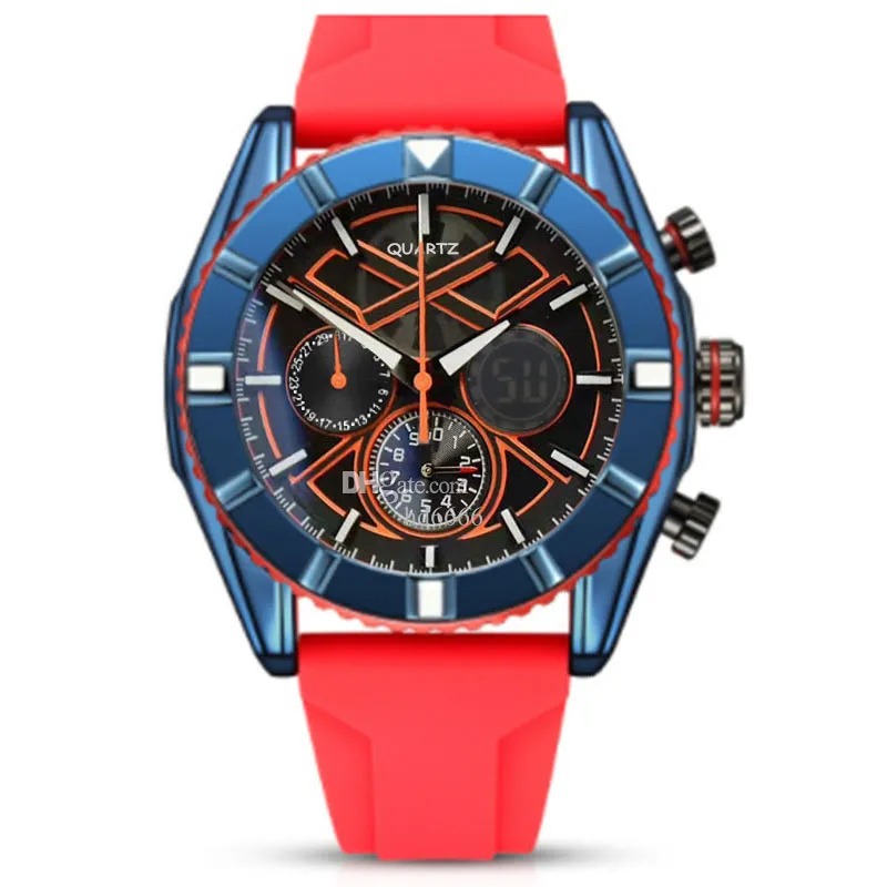 Men's Stainless Steel Quartz Chronograph Sport Watch With Red Silicone ...