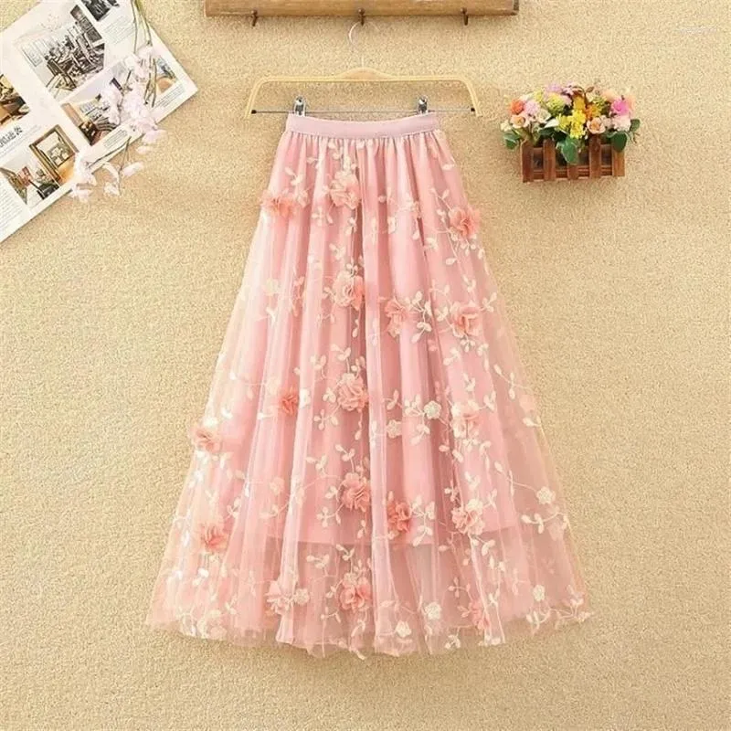 Womens 2024 High Waisted Mesh Skirts With 3D Floral Embroidery, Double ...