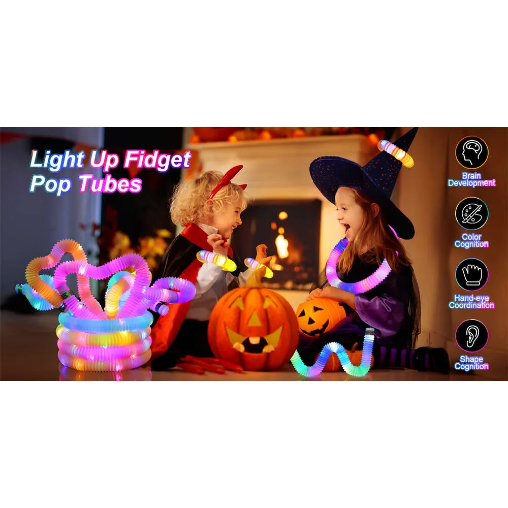 LED Pop Fidget Tubes Light Up Sticks Glow In The Dark LED Tubes Party ...