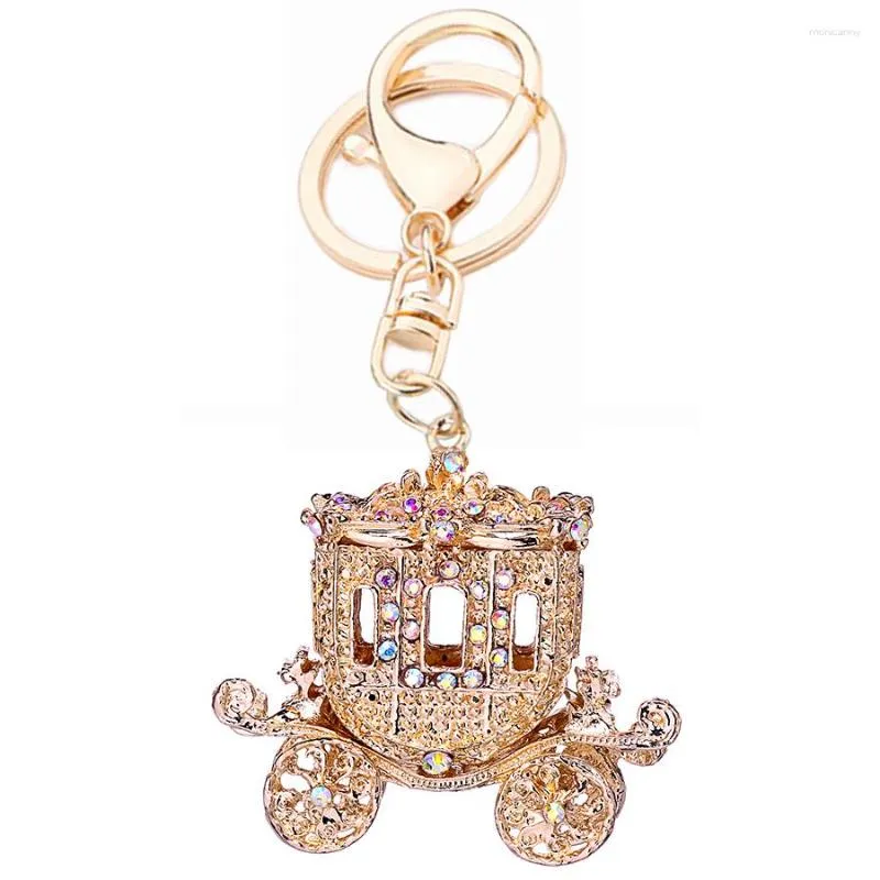 Golden Pumpkin Carriage Rhinestone Keychain Crystal Fairy Tale Alloy ...