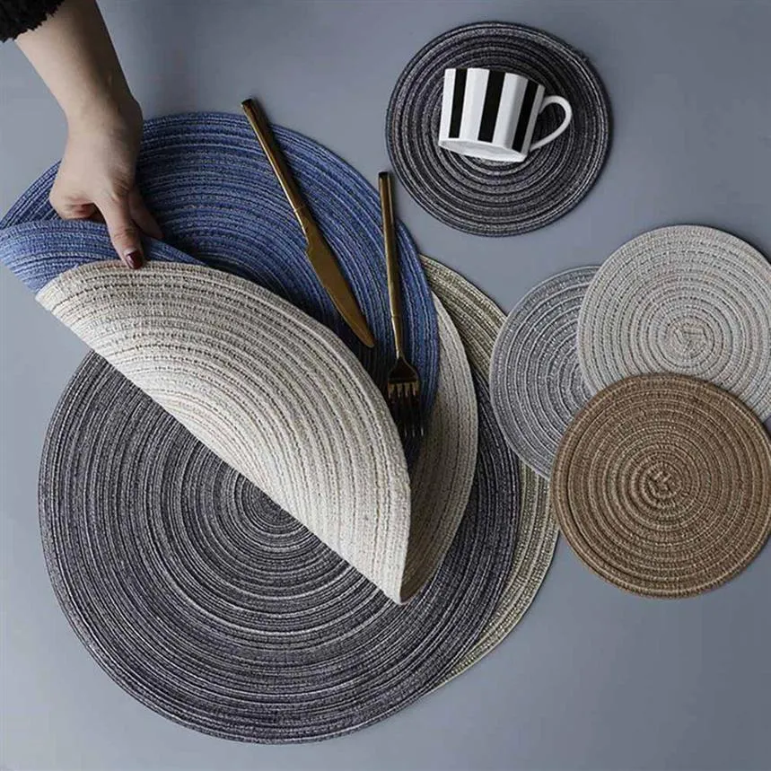 Non Slip Round Table Mat With Hemp Wool Insulation Pad Ramie Design ...