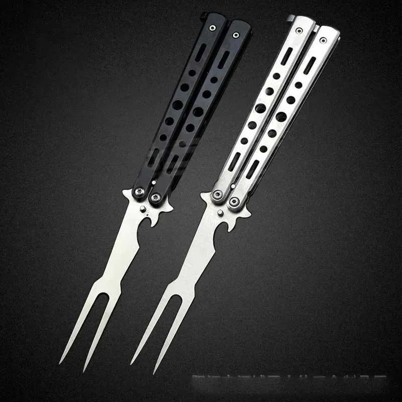 Butterfly Knife Practice Set With Fork & Knife Camping Cutlery Unbladed ...