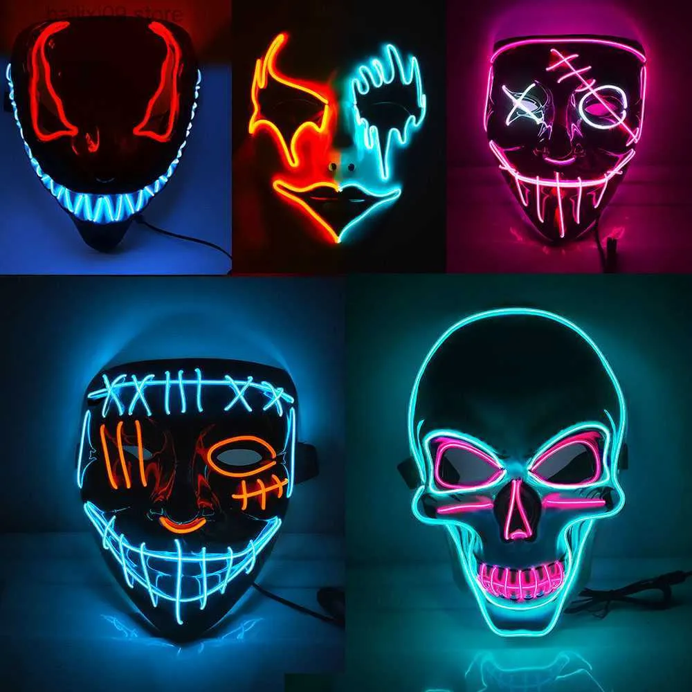 LED Halloween Mask - Scary Light Up Mask, Cosplay Costume Masquerade ...