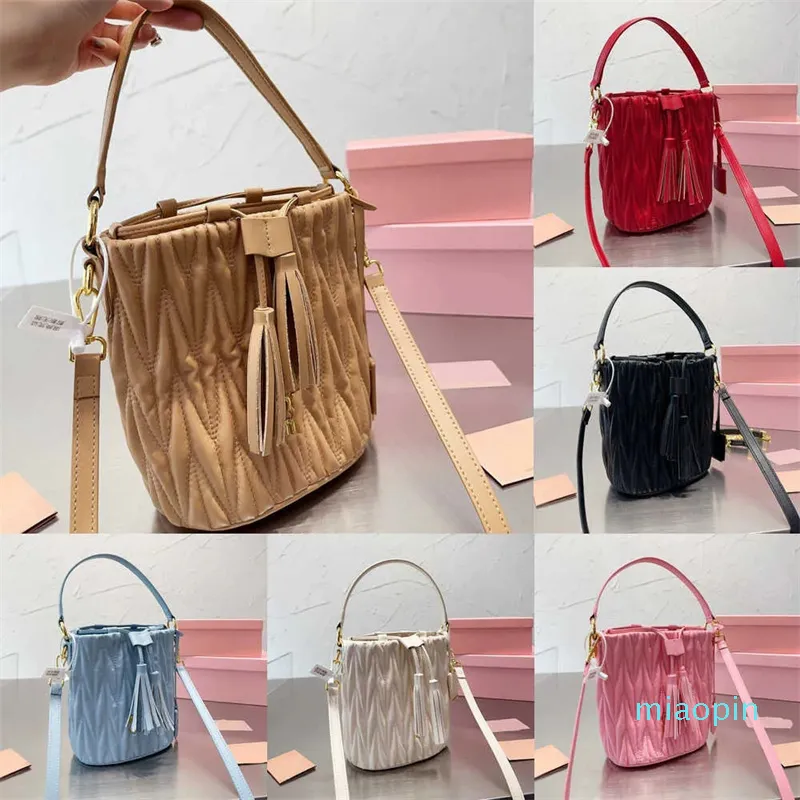 2024 Designer Leather Drawstring Bucket Shoulder Bag for Women Solid ...