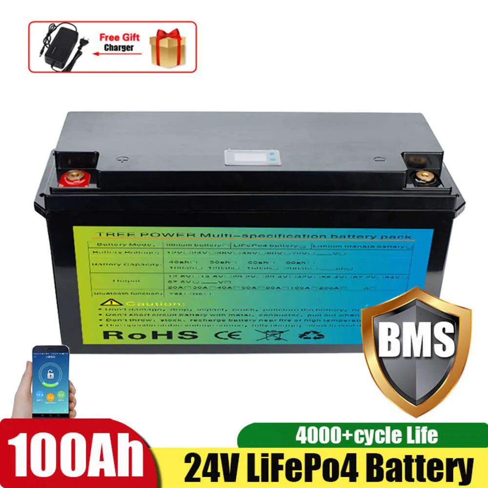 24V 100AH Lifepo4 Bulit In BMS Lithium Iron Battery Pack Bluetooth 24V ...