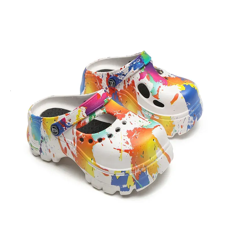 2023 Women's High Heel Platform Clogs With Hand Printing DIY Slip Ons ...