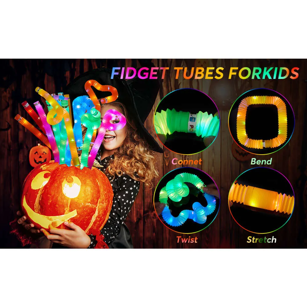 LED Pop Fidget Tubes Light Up Sticks Glow In The Dark LED Tubes Party ...