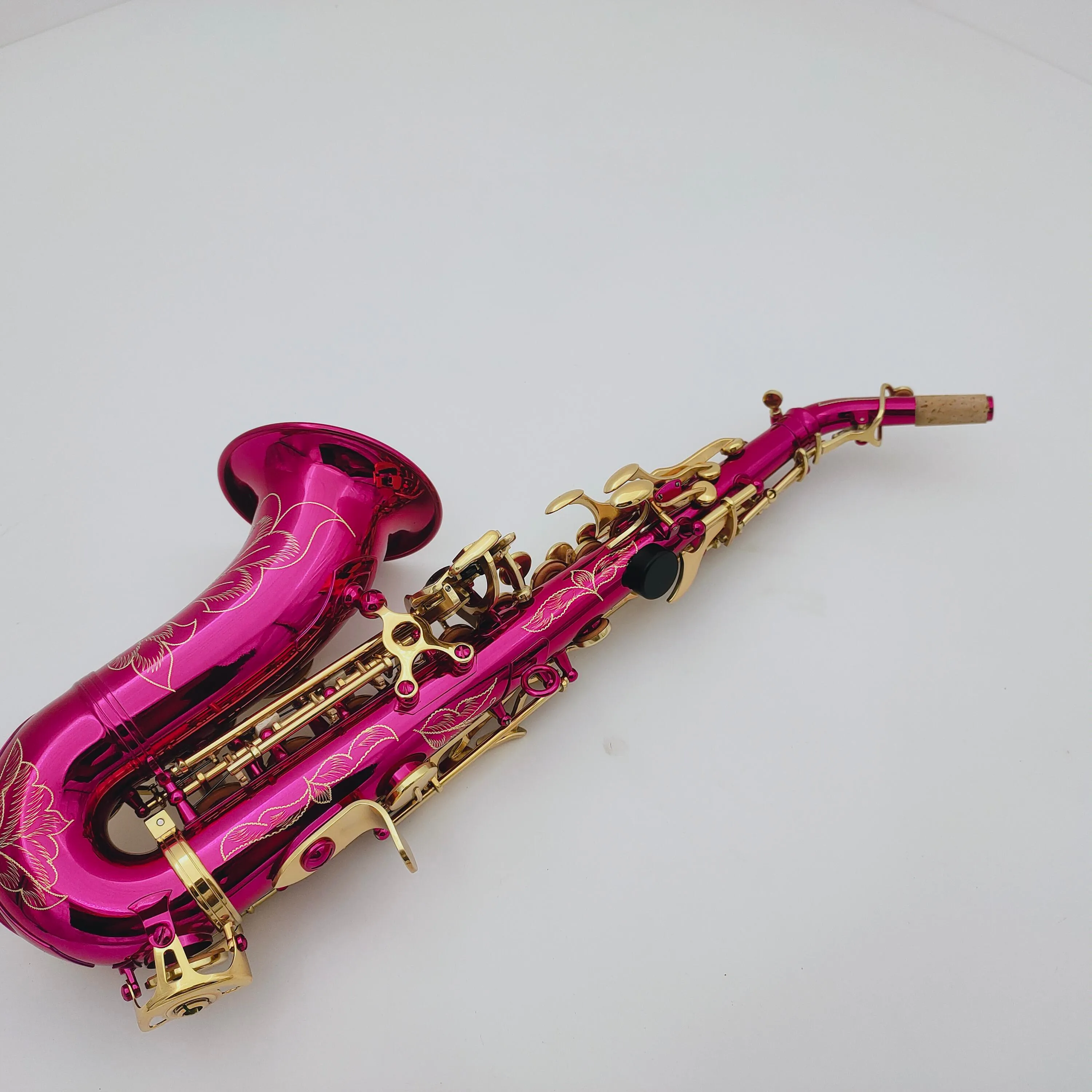 Premium Soprano Saxophone - Curved Design, B-Key, Red Brass, Pro ...