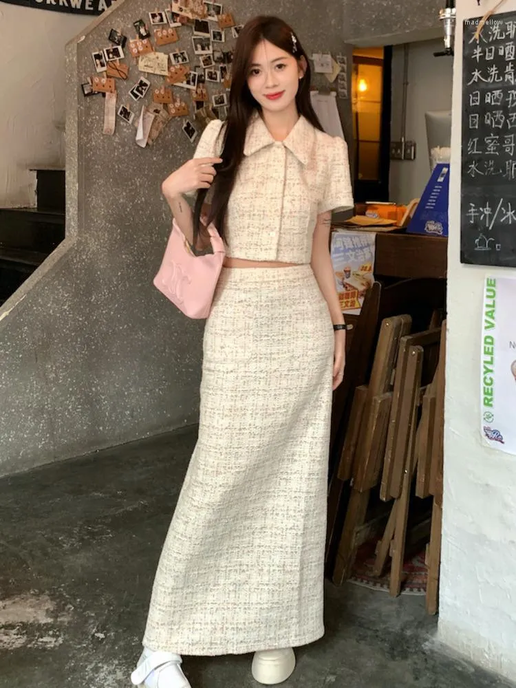 Ladies Tweed Jackets Korean Style Two Piece Set: Elegant Short Sleeve ...