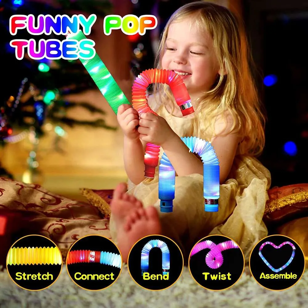 LED Pop Fidget Tubes Light Up Sticks Glow In The Dark LED Tubes Party ...