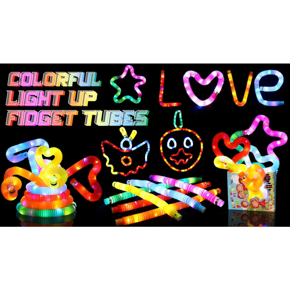 LED Pop Fidget Tubes Light Up Sticks Glow In The Dark LED Tubes Party ...