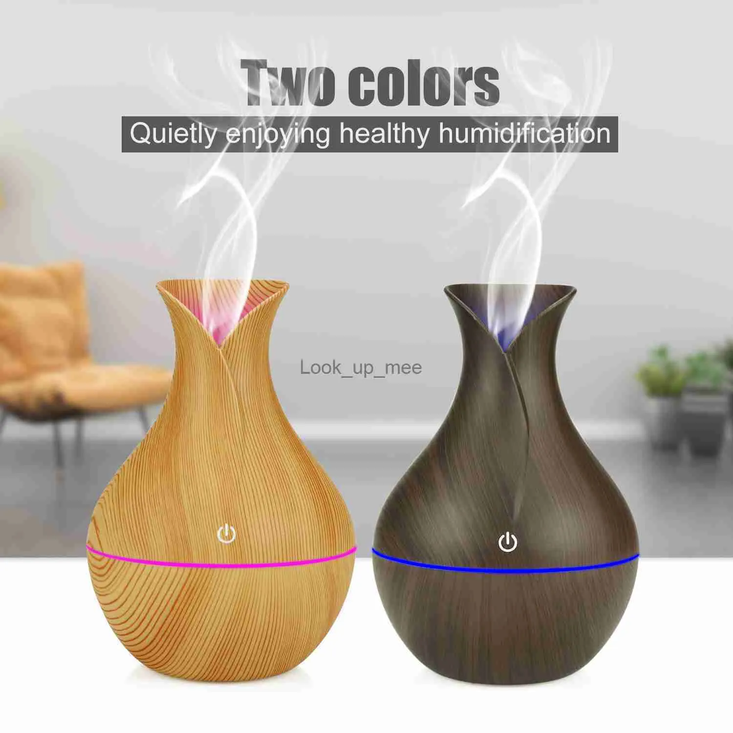 Wood Grain Essential Oil Diffuser Humidifier, 130ML LED Aromatherapy ...