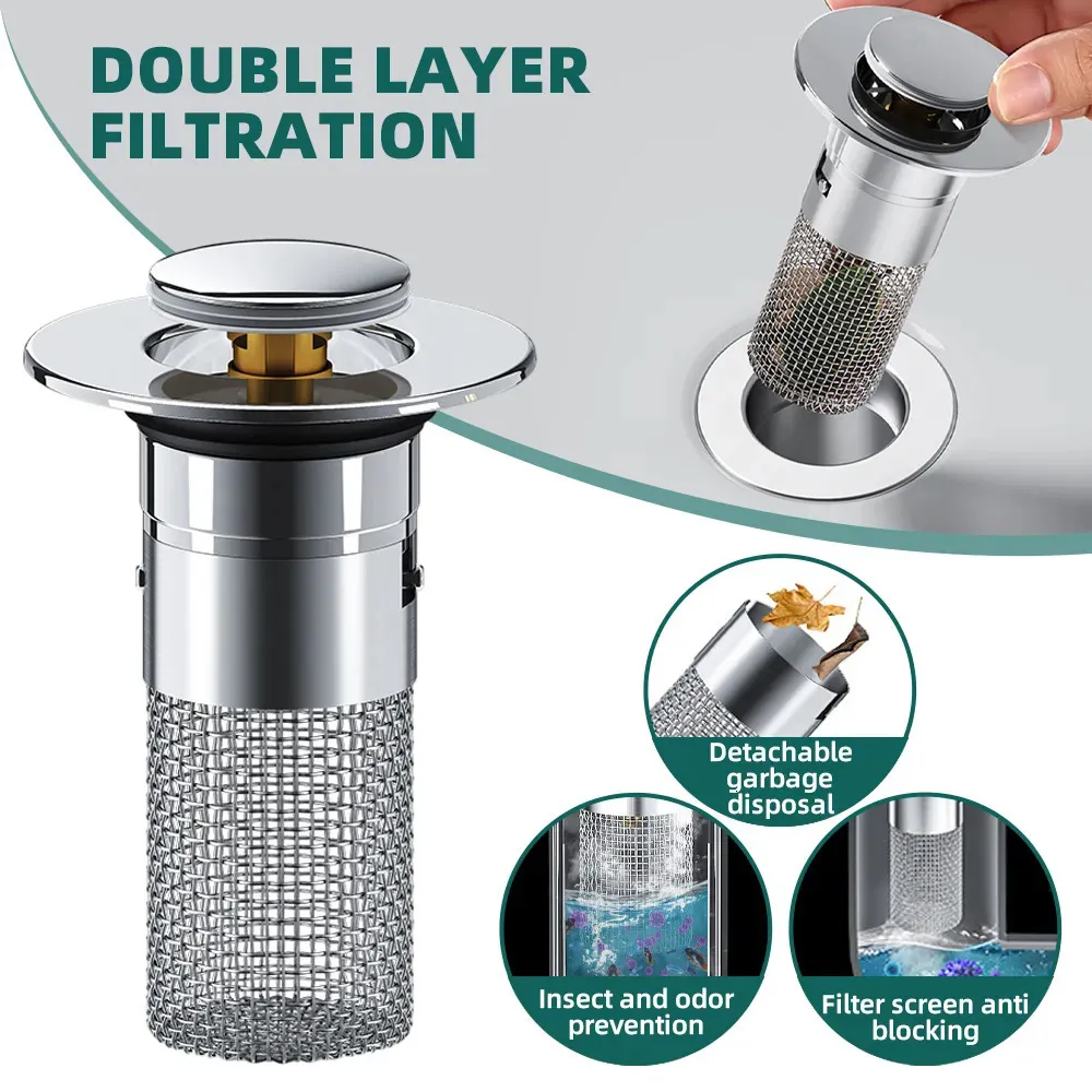 Drains Bathroom Sink Plug Stopper Pop-Up Drain Strainer Universal Basin ...