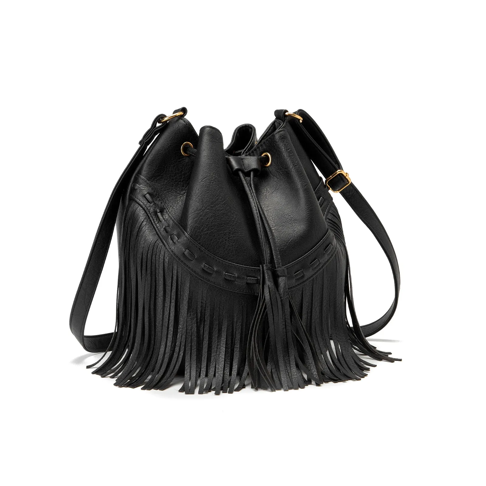 Vintage Tassel Bucket Bag Large Capacity Women Shoulder Handbag ...