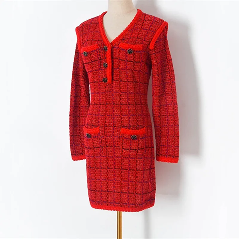 DHgate.com:Luxury Milan Runway V Neck Dress | Long Sleeve Knitted Mini ...