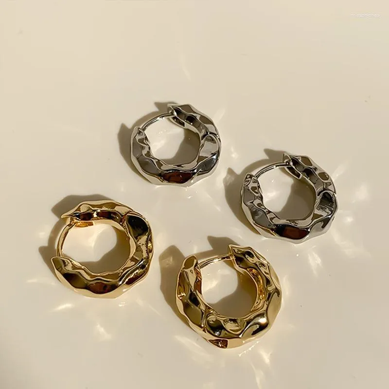 Stainless Steel Hoop Earrings With Metal Stud Texture For Women And ...