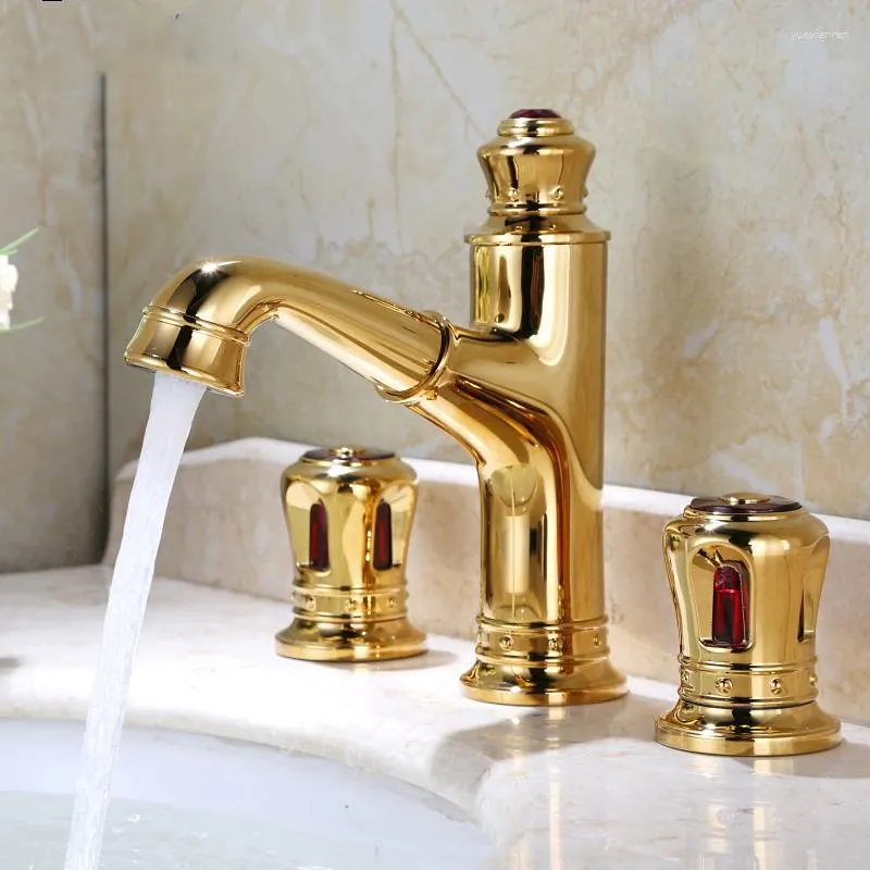 Bathroom Sink Faucet: Crown Design, Gold Brass, Deck Mounted, Golden ...