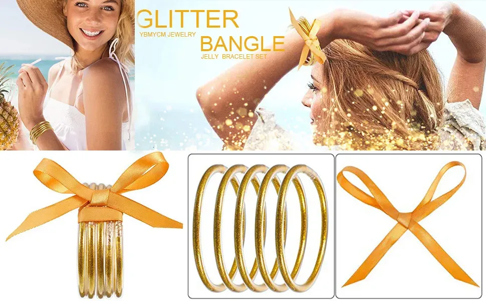 Glitter Jelly Glitter Bangles Set For Women Buddha Girl Bracelet With Filled Silicone Beads From ...