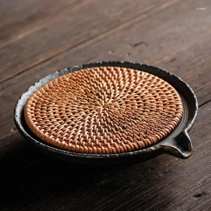 Handmade Ceramic Rattan Rattan Tea Tray Set With Large Circular Pot ...