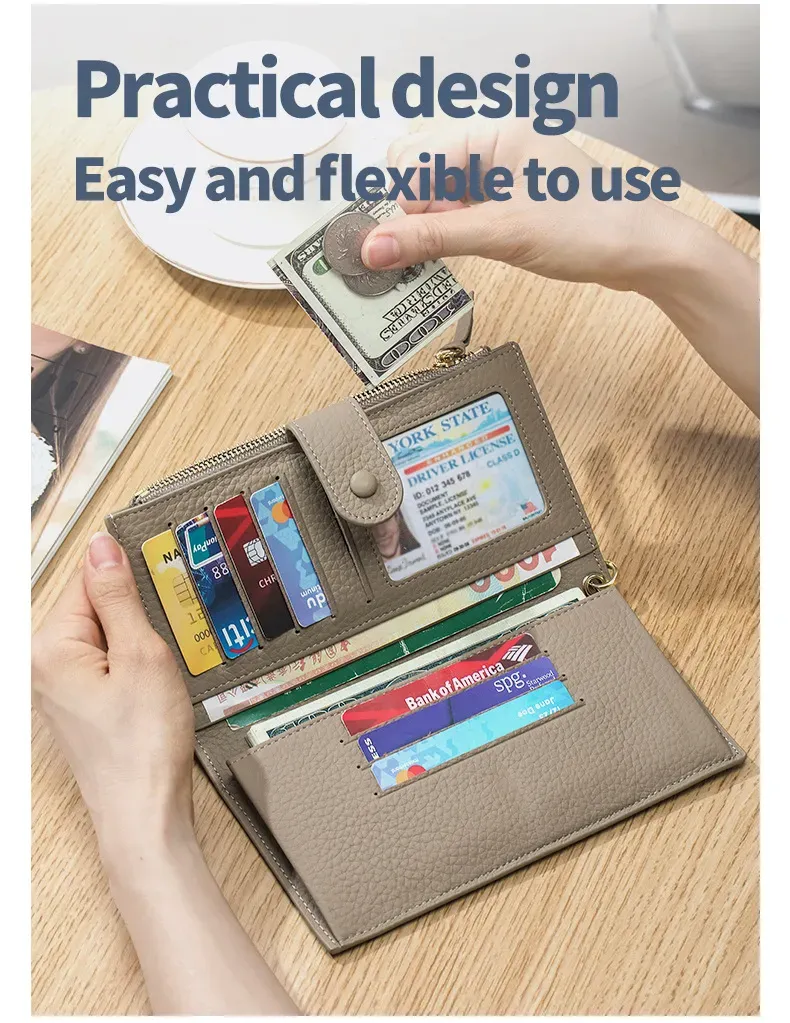 Designer Cowhide Clutch Wallet With Multi Card Slots And Phone Pocket ...