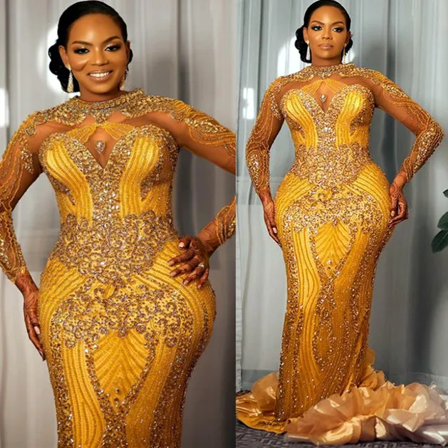 Oct 2024 Aso Ebi Arabic Mermaid Prom Dress Beaded Sequined Evening ...