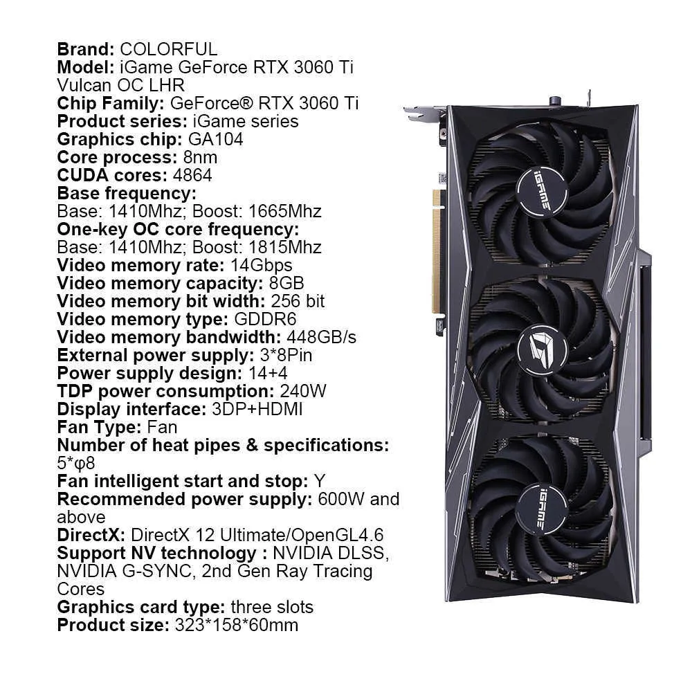 COLORFUL New Graphic Card GDDR6X Rtx 3060 3060Ti 8GB 12GB Gaming GPU ...