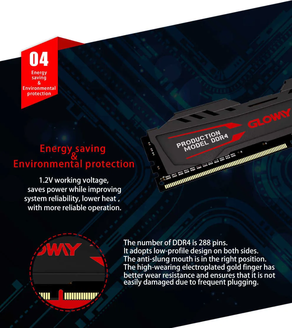 Gloway Memory RAM DDR4 8GB 16GB 2666MHz 1.2V Cooling Fin Desktop Module ...