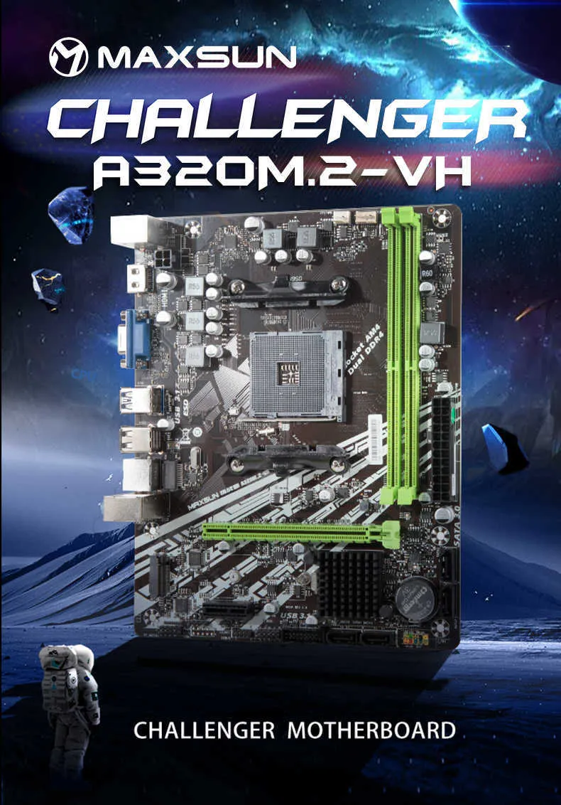 MAXSUN Challenger A320M.2 VH Motherboard: AMD AM4 Socket, Ryzen 1000 5000 Series CPU Support ...