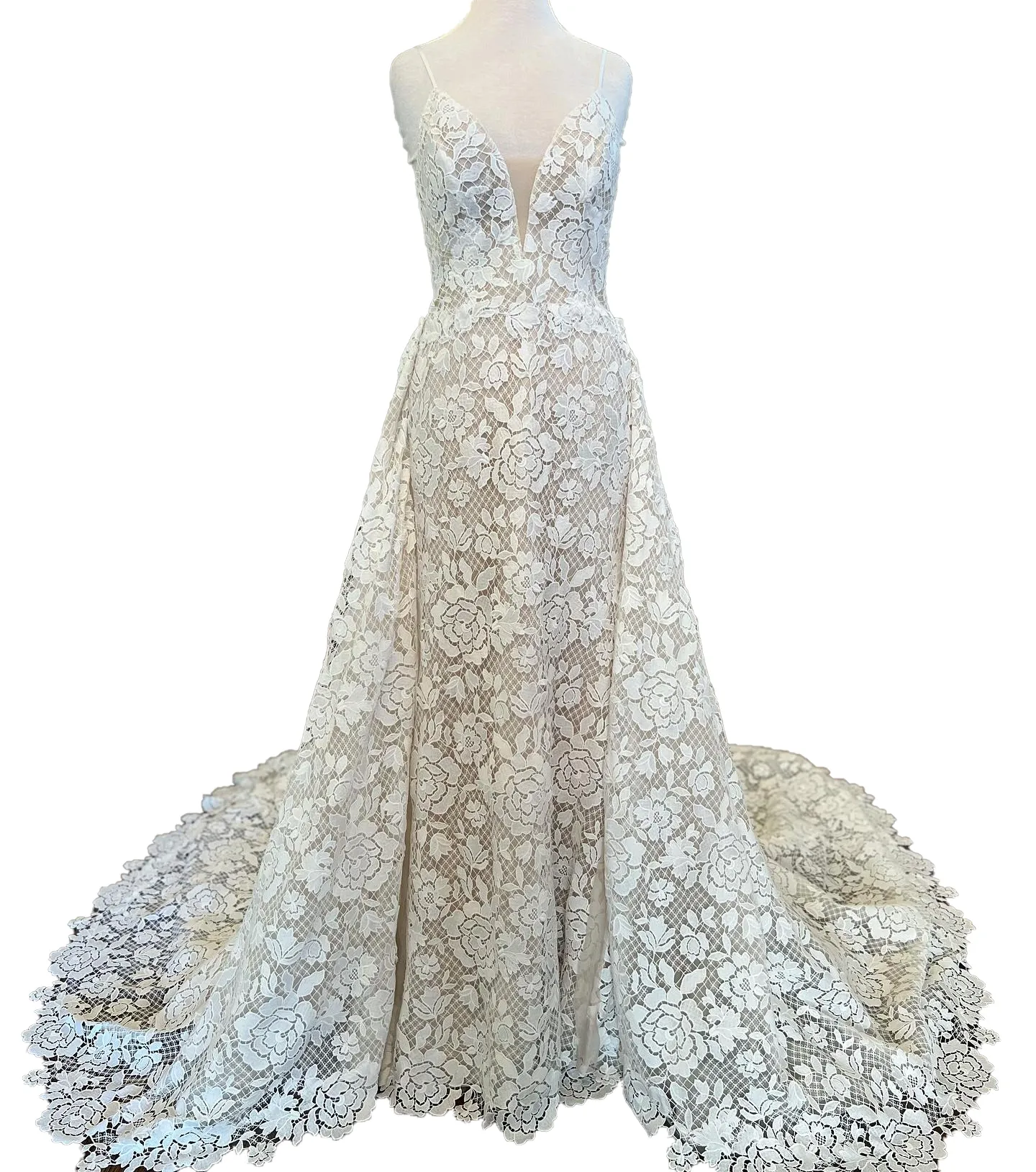 Sheath Bridal Dress With Detachable Over Skirt, Spaghetti Strap Wedding ...