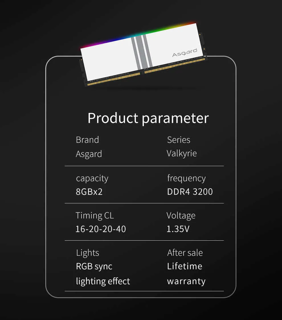 Asgard Valkyrie V5 Series RGB RAM 8GBx2 3200MHz 3600MHz RAM Memoria ...