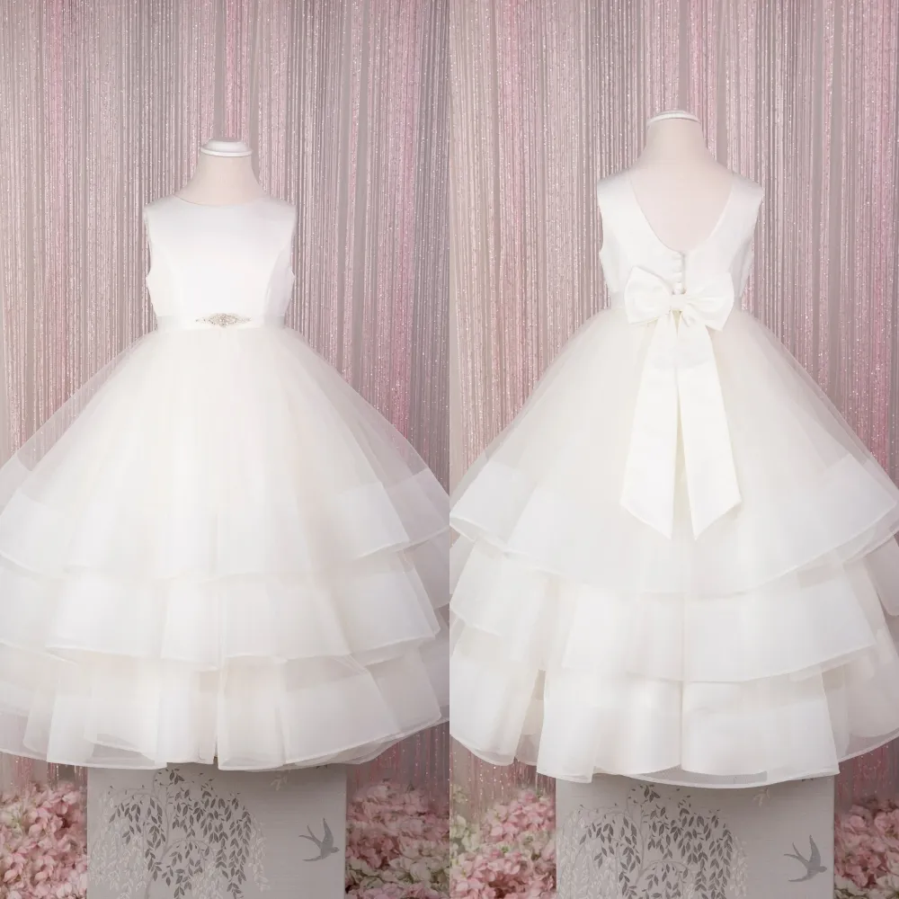 Pink Princess First Communion Dresses Bow Sash Ballgown Ruffles For ...