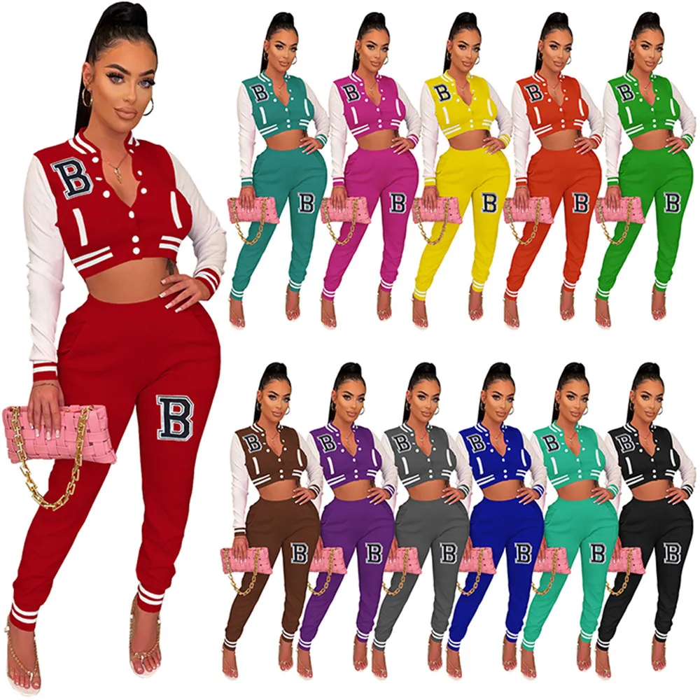 Women's Baseball Jacket Tracksuit Set - Fashionable Fall Winter ...