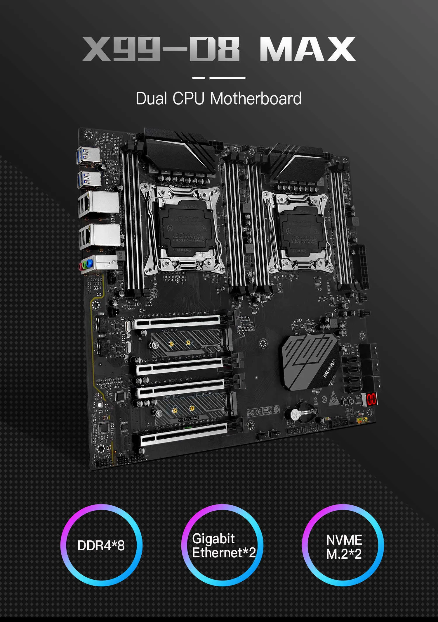 MACHINIST X99 Motherboard Dual LGA 2011 3 CPU Slot Support Dual Xeon ...